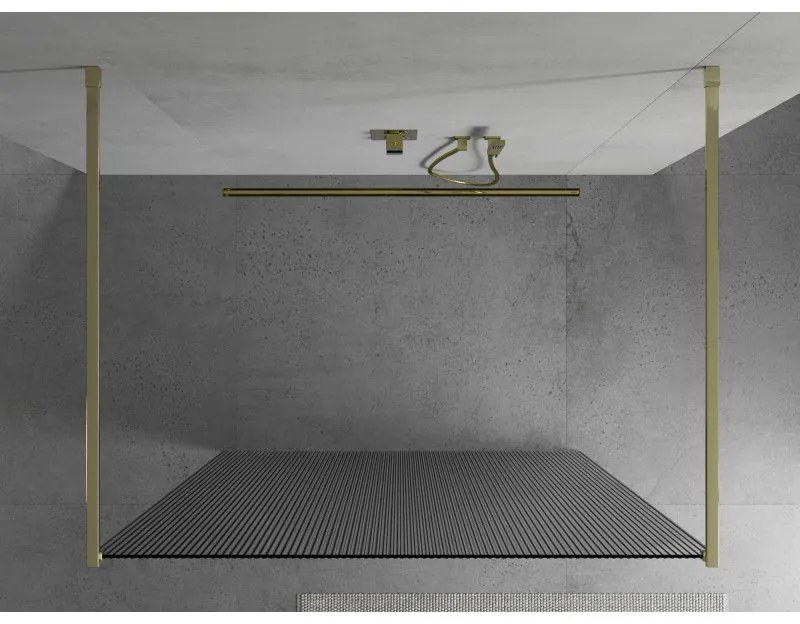 Mexen Kioto, sprchová zástěna Walk-In 100 x 200 cm, 8mm sklo s žebrovým vzorem, zlatý profil, 800-100-002-50-09