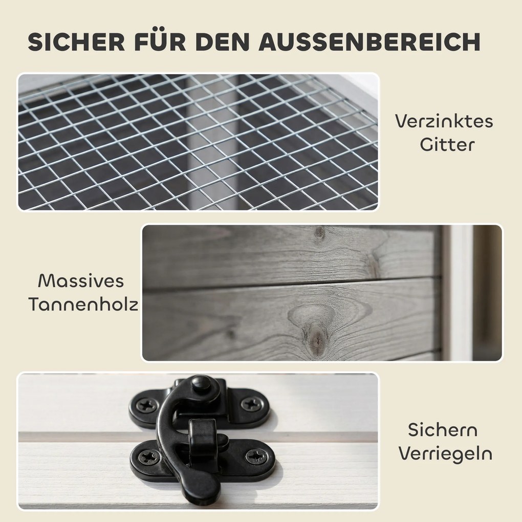 PawHut Dřevěný želví domek s volným výběhem hlavní domek s oknem na pantech 2 dveře 113x106,5x44,5 cm Tmavě šedý