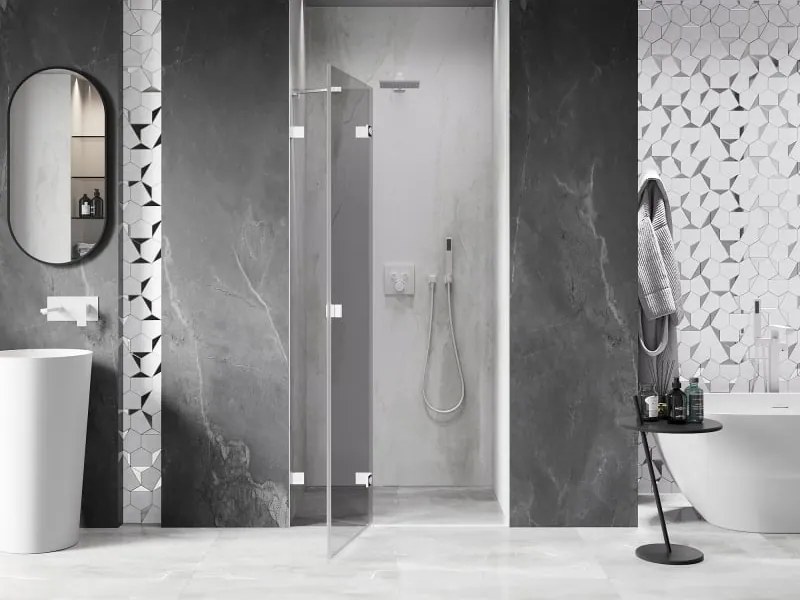 Mexen, Mexen Lunar levé otočné sprchové dveře 75 cm, transparentní, bílé - 834-075-000-20-00-L