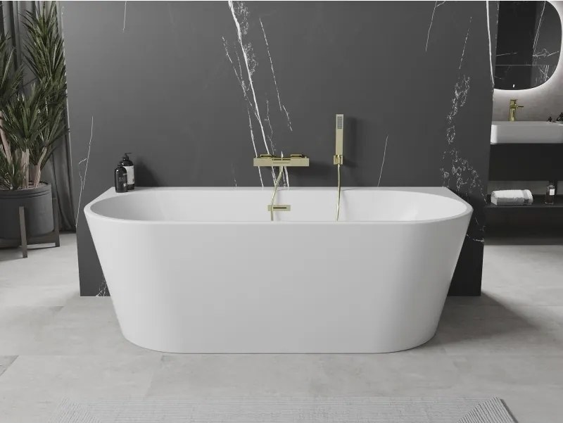 Mexen Oval+, volně stojící vana ke stěně 170 x 80 cm, bílá lesklá, zlatý lesklý přepad, 52681708000-50