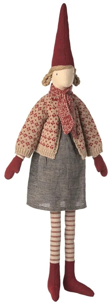 Maileg Vánoční skřítek Pixy Knitted Cardigan 60 cm – Girl, červená barva, textil