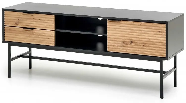 TV stolek MURANO — kov, MDF, černá / dub artisan