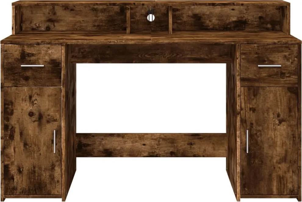 Psací stůl s LED kouřový dub 140 x 55 x 91 cm kompozitní dřevo 3309424