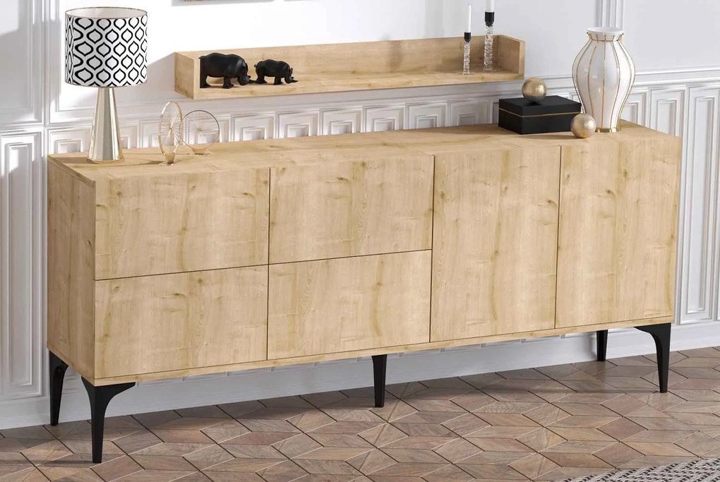 Designová komoda s policí Xarles 180 cm vzor dub