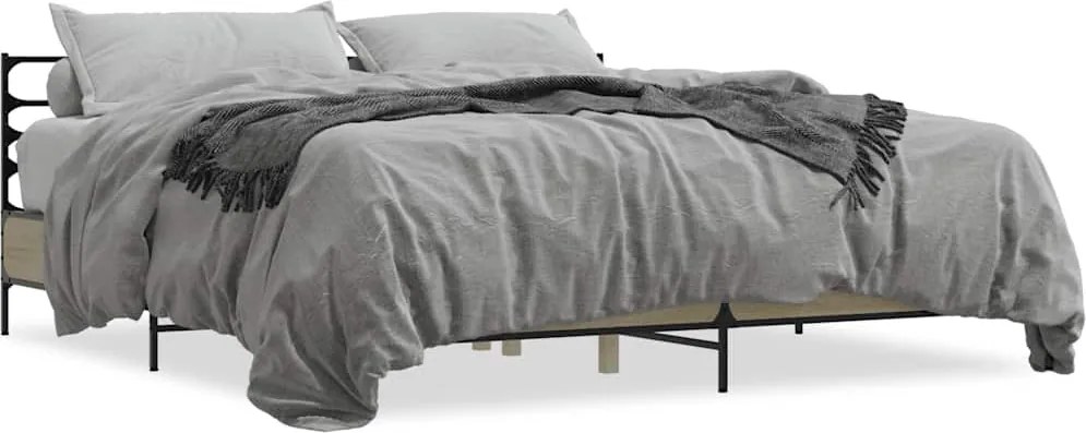 Rám postele dub sonoma 200 x 200 cm kompozitní dřevo a kov 3280063