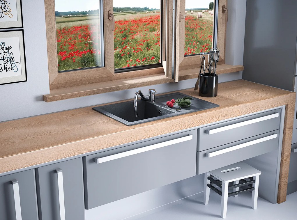 Laveo Trzynastka, 1-komorový granitový dřez 790x480x185 mm, šedá, LAV-SBP_511T