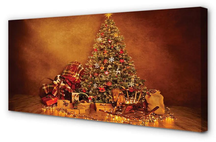 Obrazy na plátně Vánoční osvětlení dekorace dárky 100x50 cm