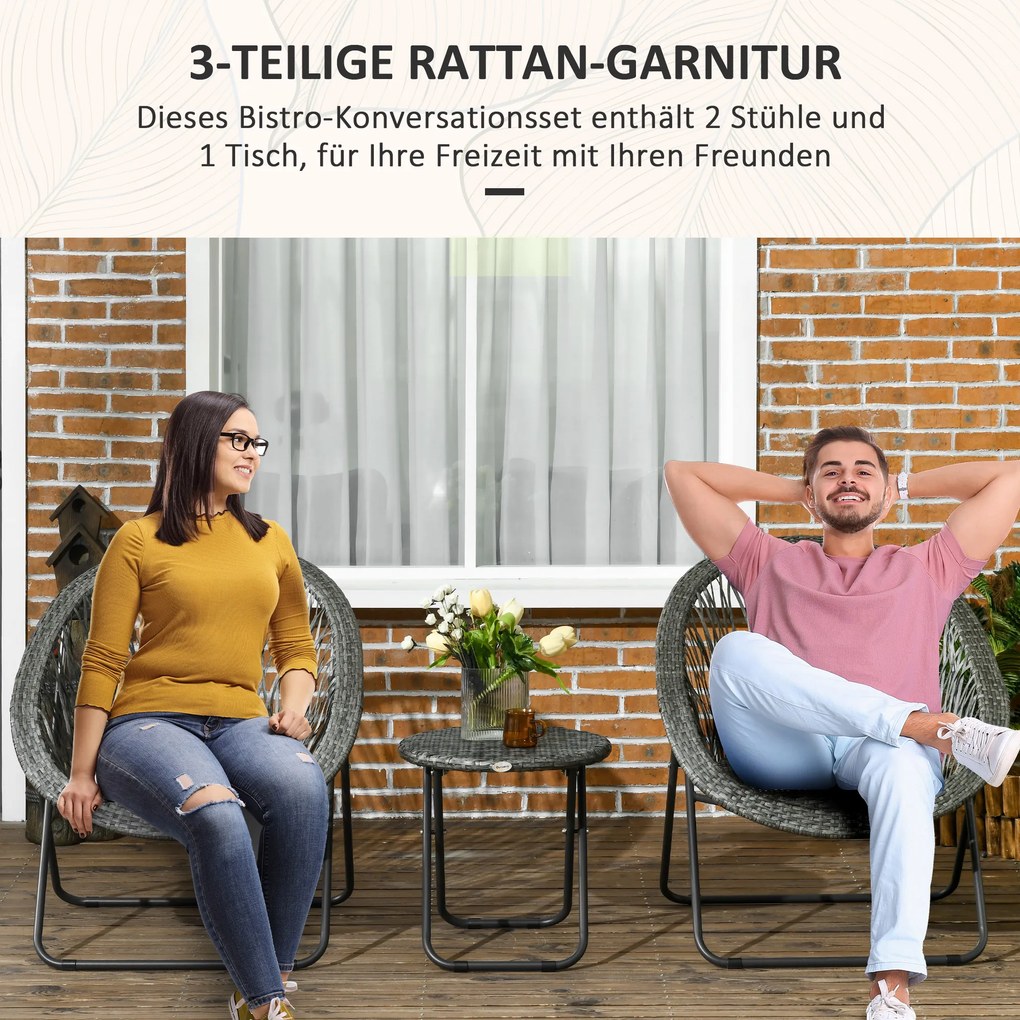 Outsunny HOMCOM Skládací zahradní set balkonový set se stolkem a 2 židlemi, včetně polštářů, ocelově šedý pro terasu a zahradu |