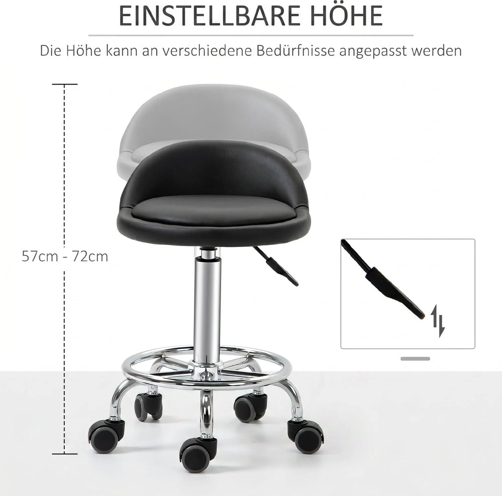 HOMCOM Set 2 otočných stoliček - pracovní stolička 360° - nastavitelná výška sedáku 47-62H cm, ergonomické opěradlo - chromovaná ocel s černým syntet…