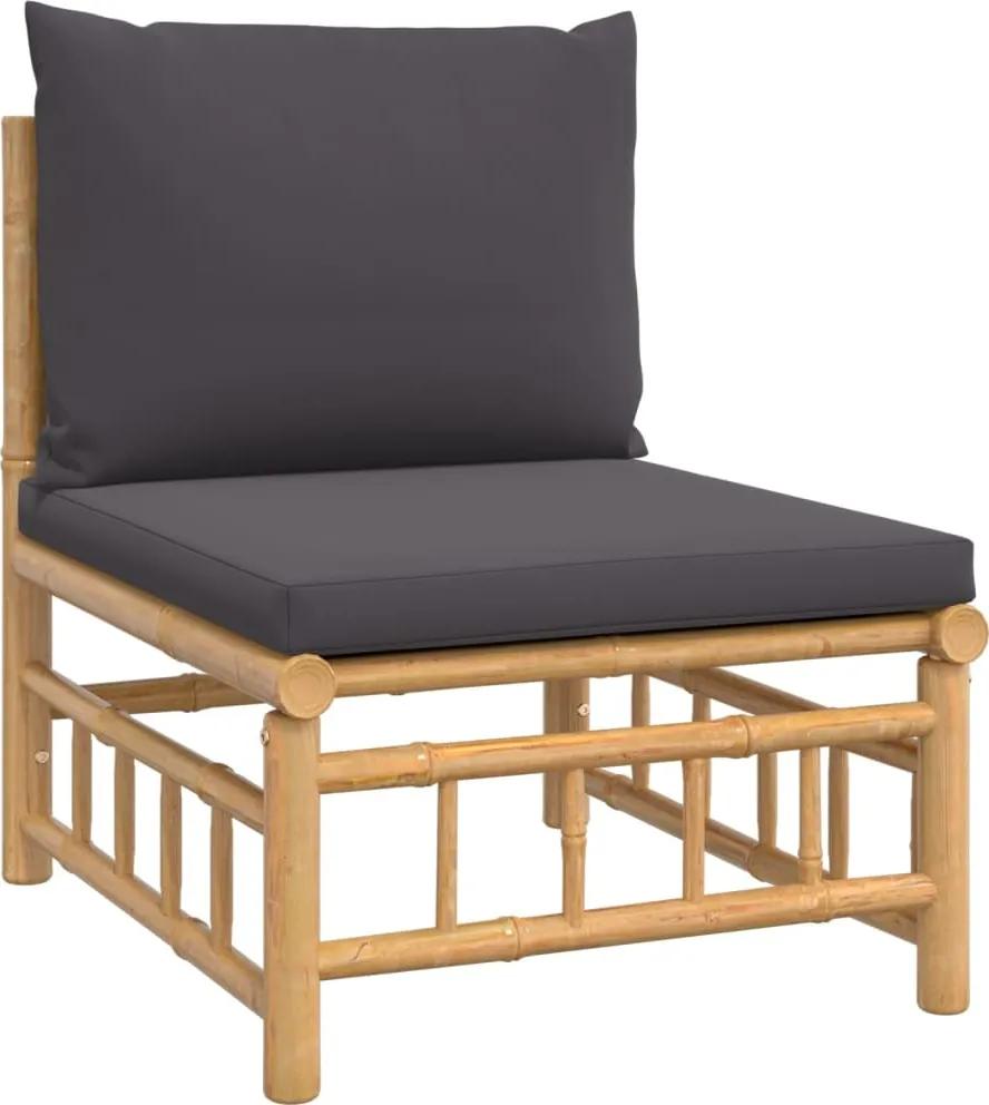 vidaXL 5dílná zahradní sedací souprava krémově bílé podušky bambus [3155210] Barva polštáře: Tmavě šedá