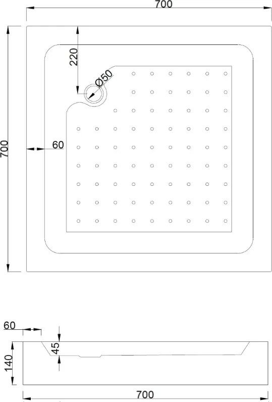 Mexen Rio čtvercový sprchový kout 70 x 70 cm, bílé pruhy, chrom + sprchová vanička, bílá - 860-070-070-01-20-4510