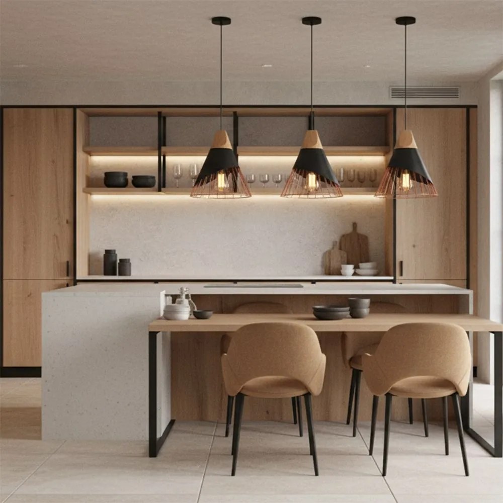 Toolight - Skandidávská závěsná stropní lampa APP225-1CP, černá-hnědá-růžová zlatá, OSW-00892