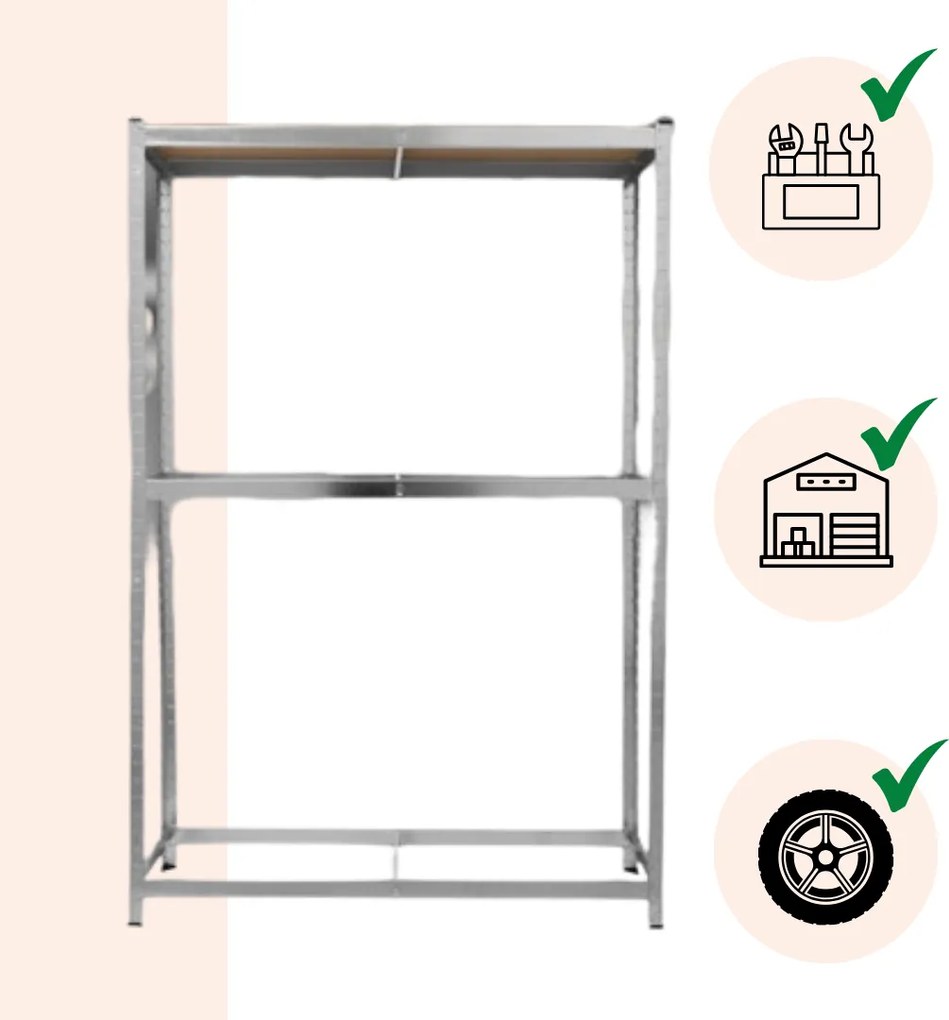 Regál na pneumatiky TYRE, 120x40x180cm, max. 795kg, stříbrná/světle hnědá Jurhan
