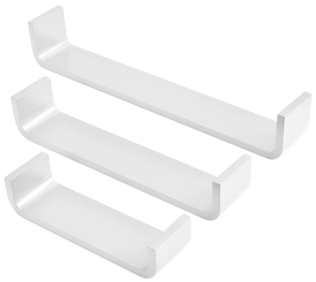 [en.casa]® Třídílná sada designových polic na zeď - bílá - model 2
