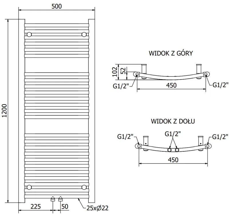 Mexen Ares koupelnový radiátor 1200 x 500 mm, 420 W, Chromovaná - W102-1200-400-00-01