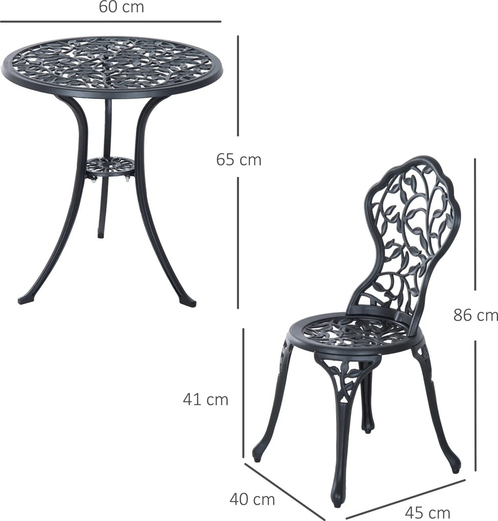 Outsunny Bistro set pro 2 osoby Balkonový nábytek set bistro stůl se 2 židlemi černý