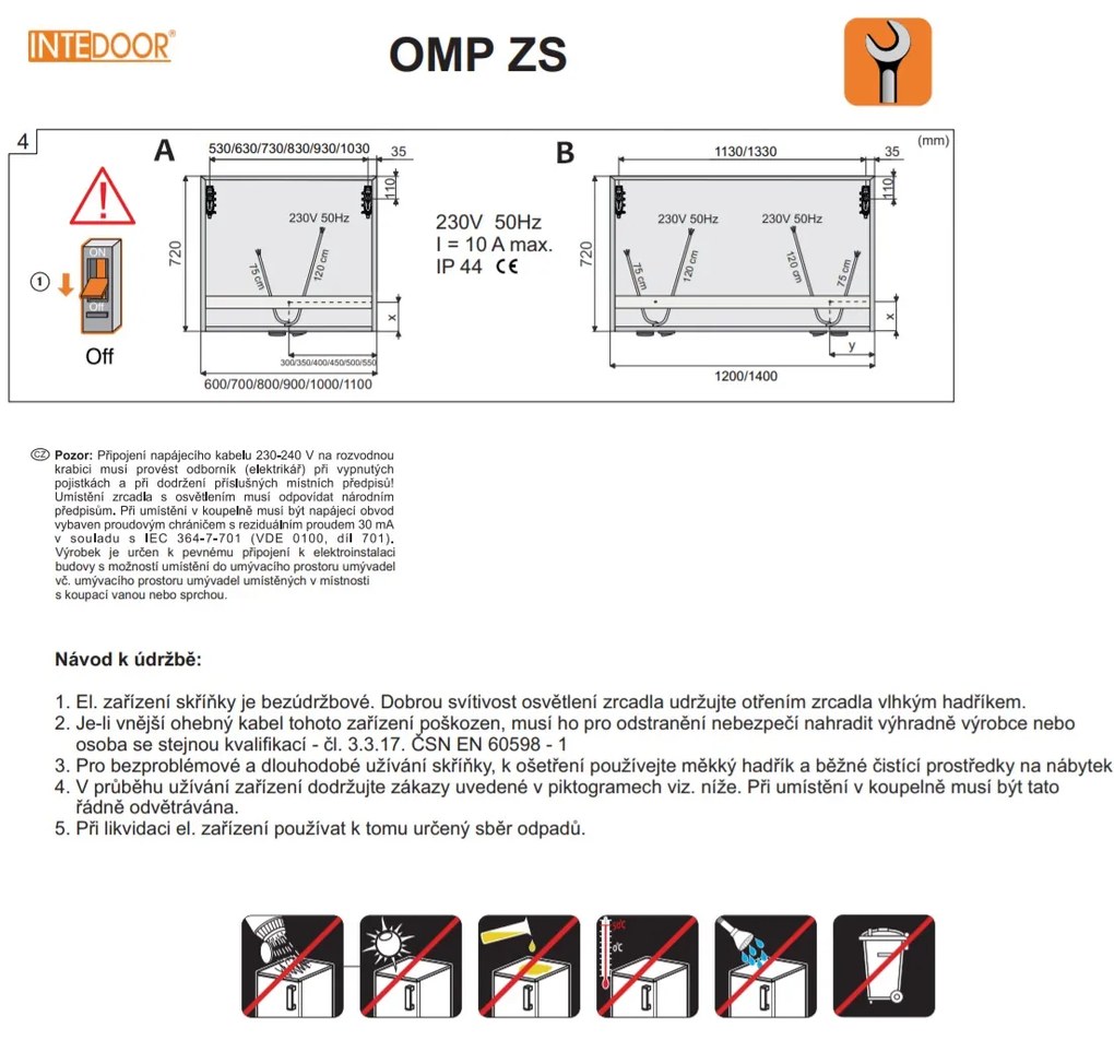 INTEDOOR zrcadlová skříňka dvoudveřová OMP ZS 80 Povrch: 0753 AP COOL GREY MAT