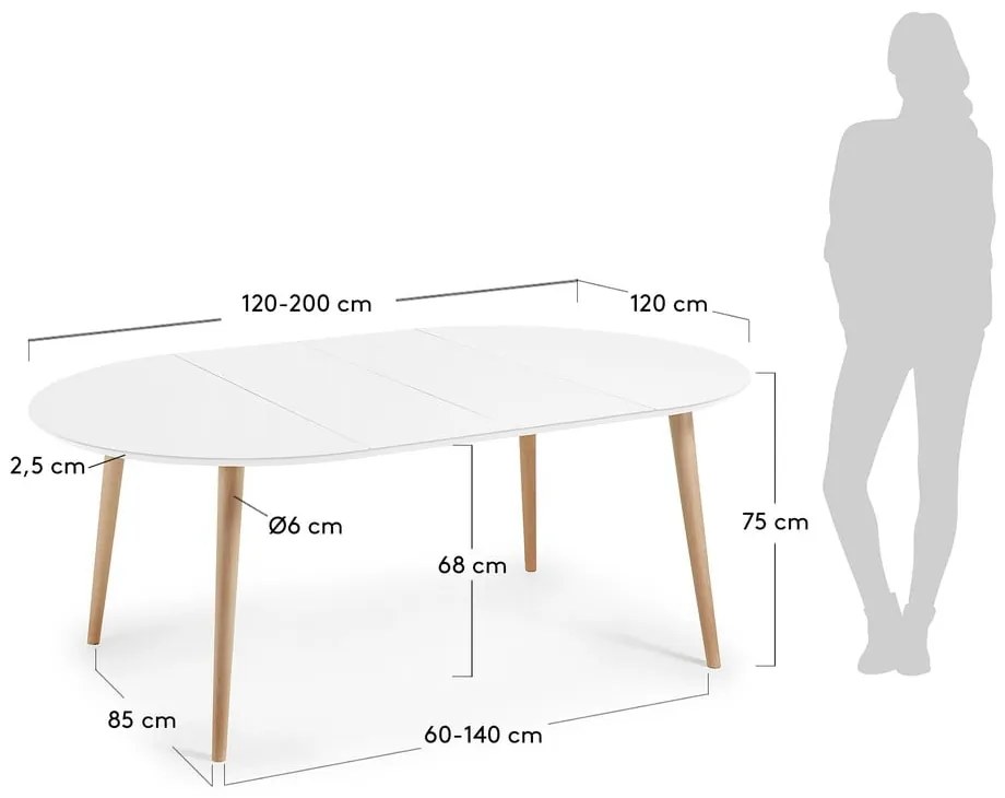 Bílý rozkládací jídelní stůl s bílou deskou ø 120 cm Oqui – Kave Home