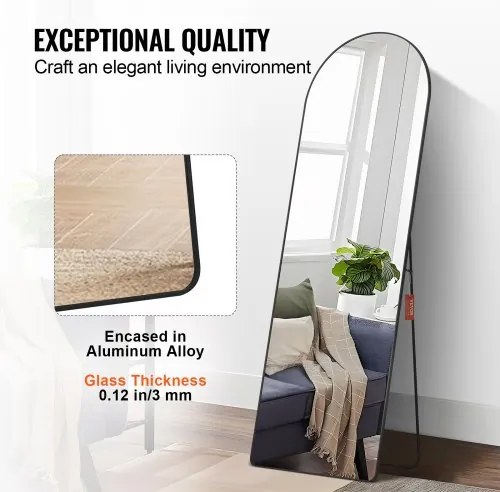 obloukové zrcadlo po celé délce 165,1 × 55,9 cm celotělové zrcadlo stojící závěsné