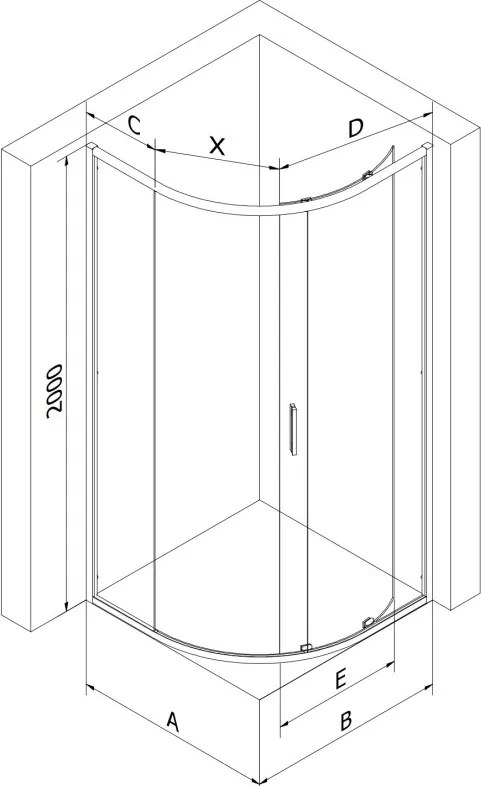 Mexen Exo sprchový kout půlkruhový asymetrický posuvný 100 x 90 cm, transparentní, černá - 8131-100-090-70-00