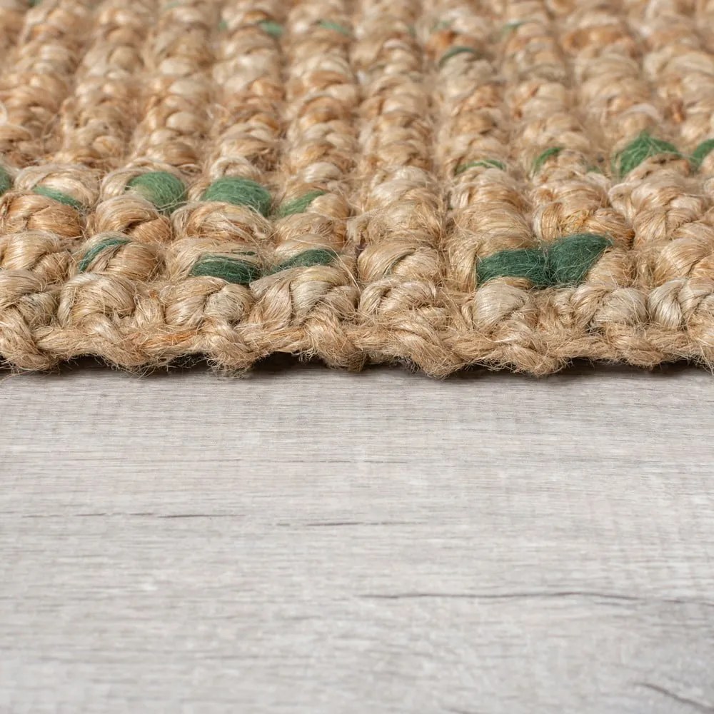 Oboustranný ručně tkaný jutový běhoun v zeleno-přírodní barvě 60x300 cm Jute Boucle Green – Flair Rugs