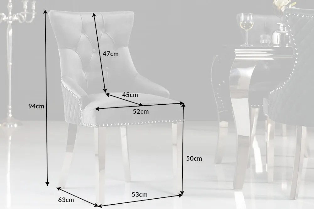 Designová židle Queen Lví hlava samet šedá - skladem