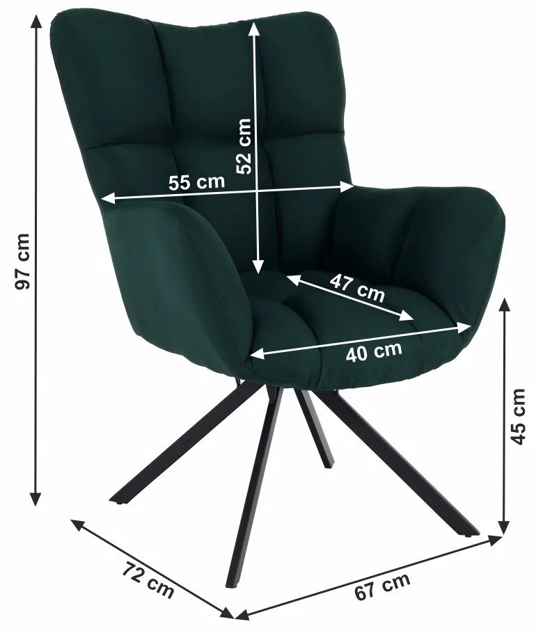 Designové otočné křeslo, zelená/černá, látka, KOMODO