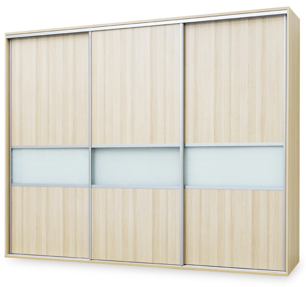 Nábytek Mikulík Skříň FLEXI 3 - 3x dveře dělené sklem MATELUX ROZMĚR: (š/v/h) 260 x 240 x 65 cm