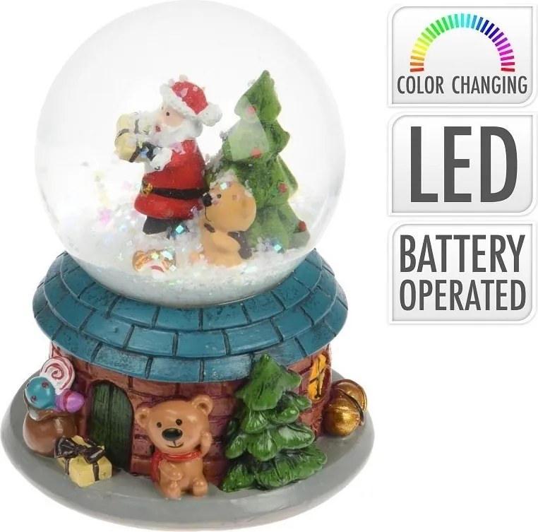 LED vánoční sněhová koule Santa a medvídek 6,5 cm
