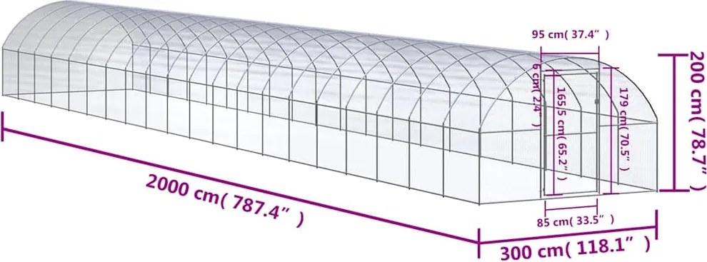 Venkovní klec pro kuřata 3 x 20 x 2 m pozinkovaná ocel 3095470