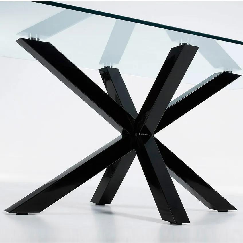 OnaDnes -20% Skleněný jídelní stůl Kave Home Argo 180 x 100 cm s černou kovovou podnoží