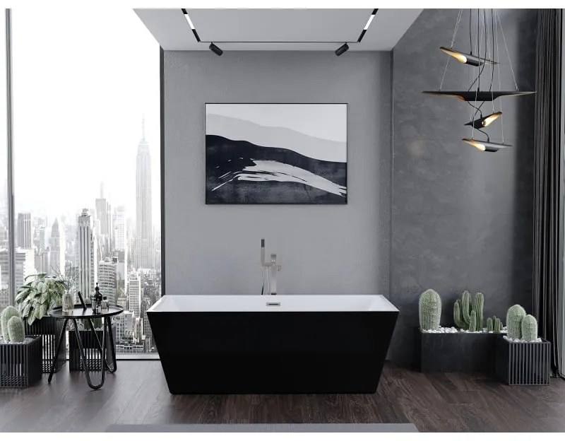 Mexen Lita, volně stojící vana 170 x 75 cm, bílá-černá, broušená ocel přepad, 52121707575-97