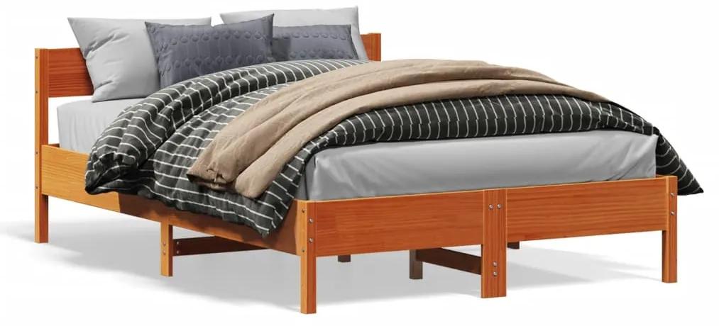 Rám postele s čelem voskově hnědý 140 x 190 cm masivní borovice,  842769