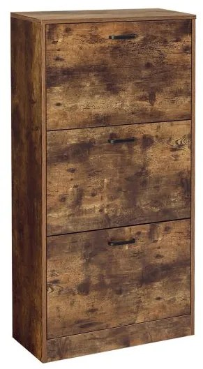 Botník se 3 výklopnými dvířky, rustikální hnědá, 60×24×120cm
