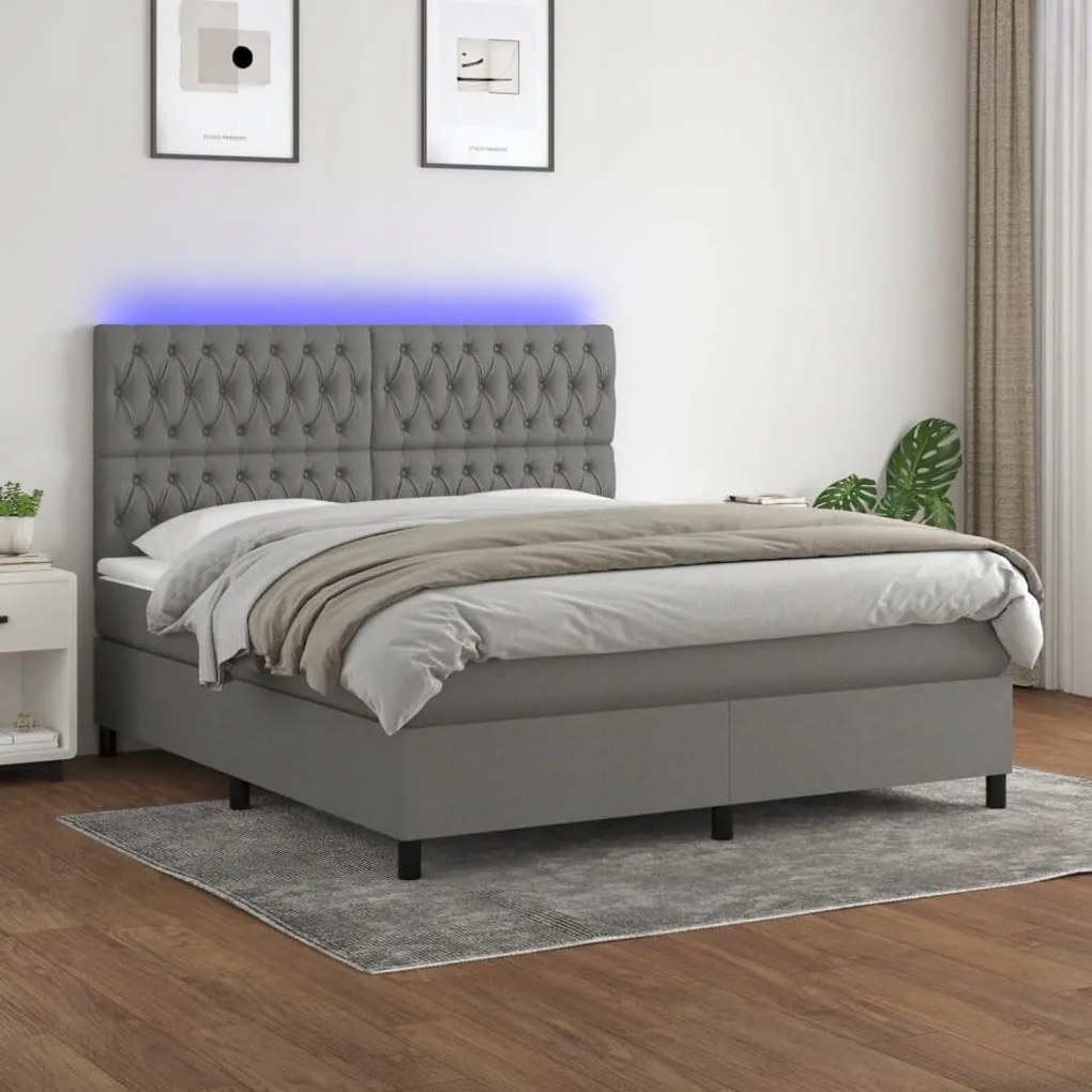 Box spring postel s matrací a led textil tmavě šedá