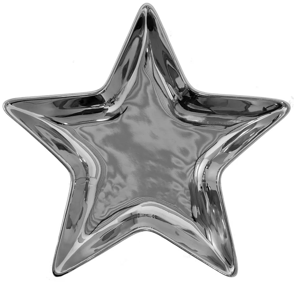 Stříbrná keramická miska ve tvaru hvězdy Silver Star - 16*16*2 cm