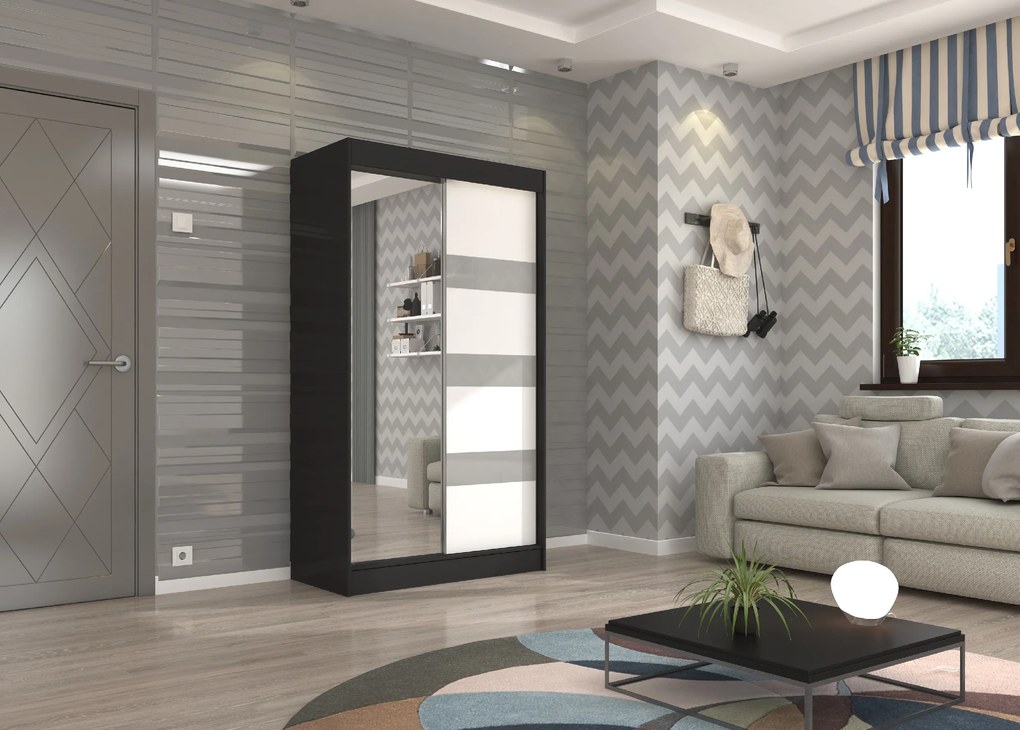 ADRK Furniture Posuvná skříň se zrcadlem a lacobelem TOURA 120 ADRK-SW-TOU-BWGL-120