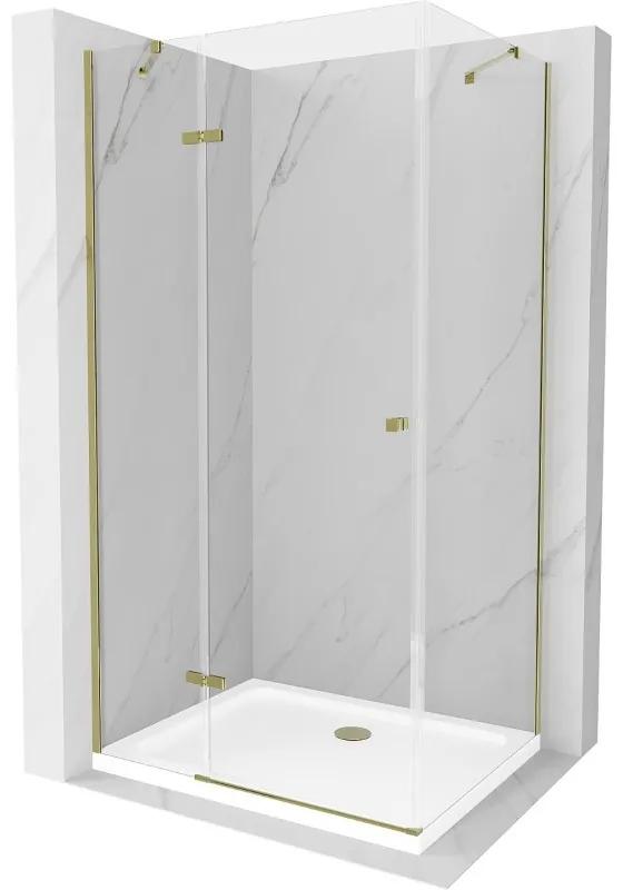 Mexen Roma sprchový kout s otočnými dveřmi 80 x 70 cm, Průhledné, Zlatá + sprchová vanička Flat - 854-080-070-50-00-4010