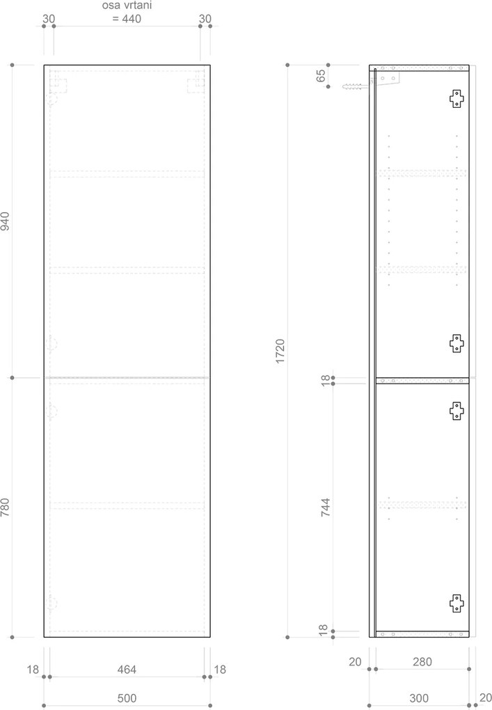 Sapho ESPACE skříňka 50 x 172 x 32 cm 2x dvířka levá/pravá dub alabama ESC450-2222