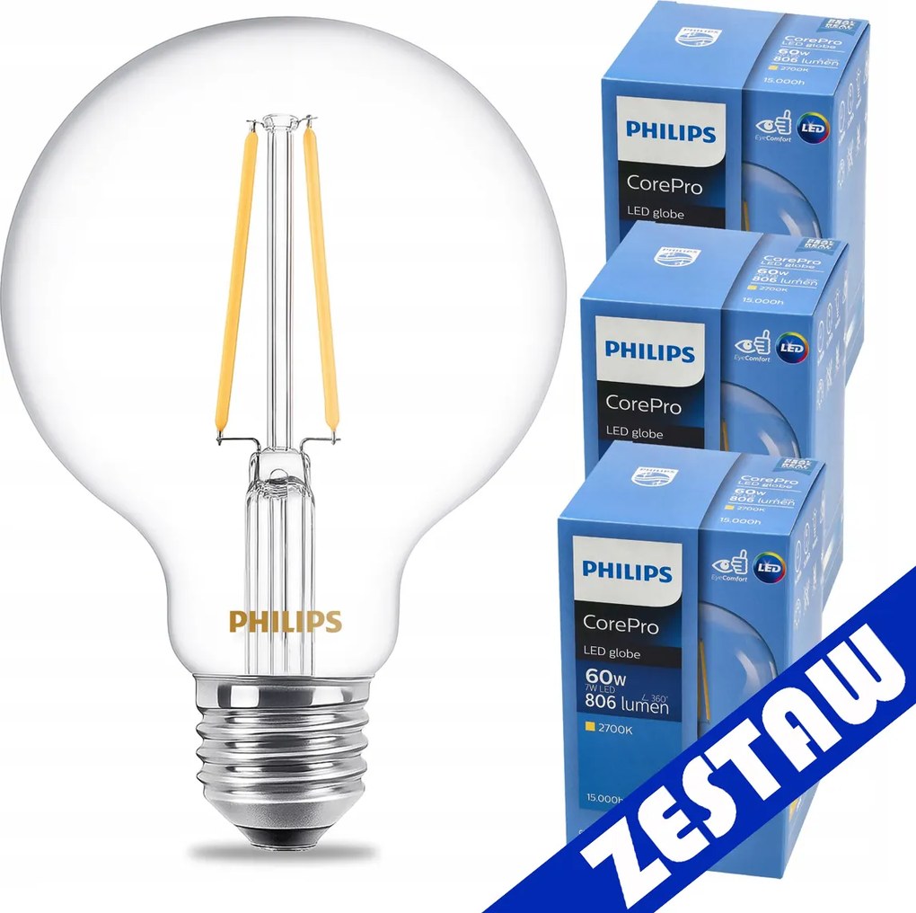 SADA 3 ks. E27 G93 LED žárovka 7W WW 806lm CorePro 2700K