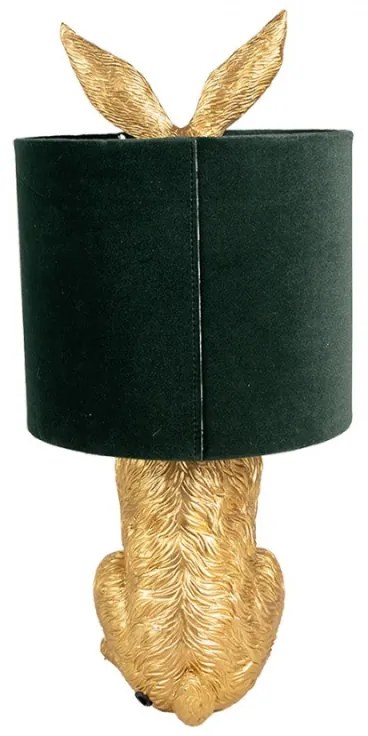 Zlatá stolní lampa králík s tmavě zeleným stínidlem Konijn – 20x43 cm