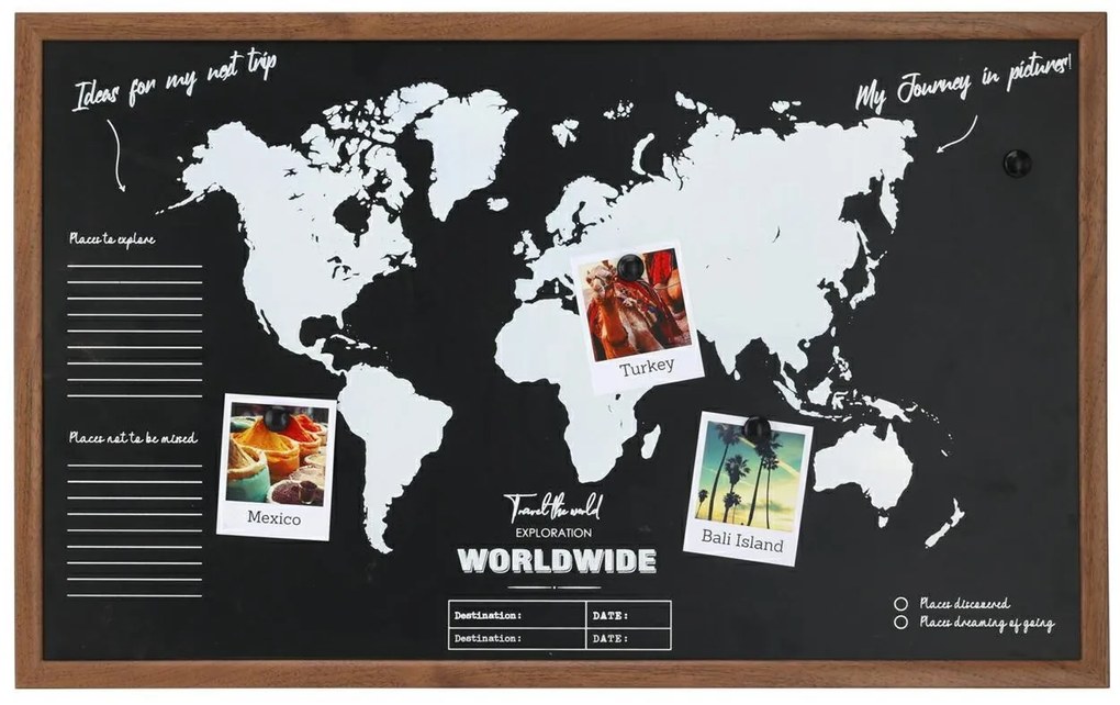 Magnetická tabule s mapou World, 78x48 cm