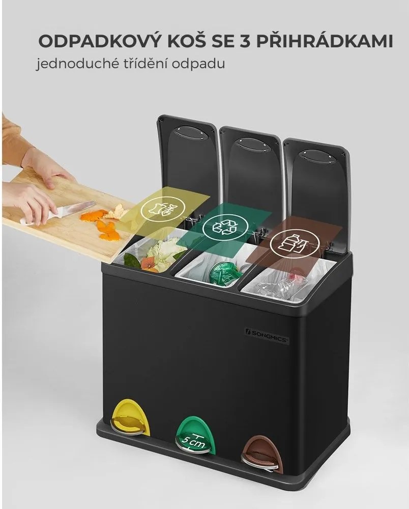 Koš na třídění odpadu SORT 24l (3x8l), černá SongmicsHome