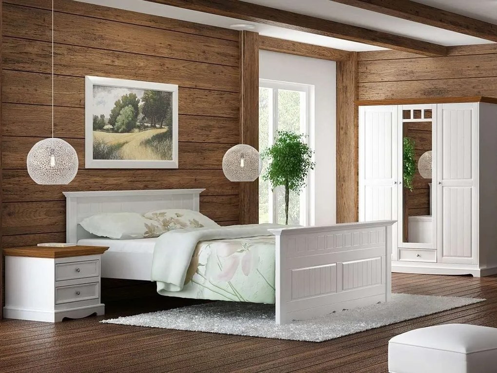 Bílý nábytek Šatní skříň Belluno Elegante 3D, dekor bílá | zlatý dub, masiv, borovice