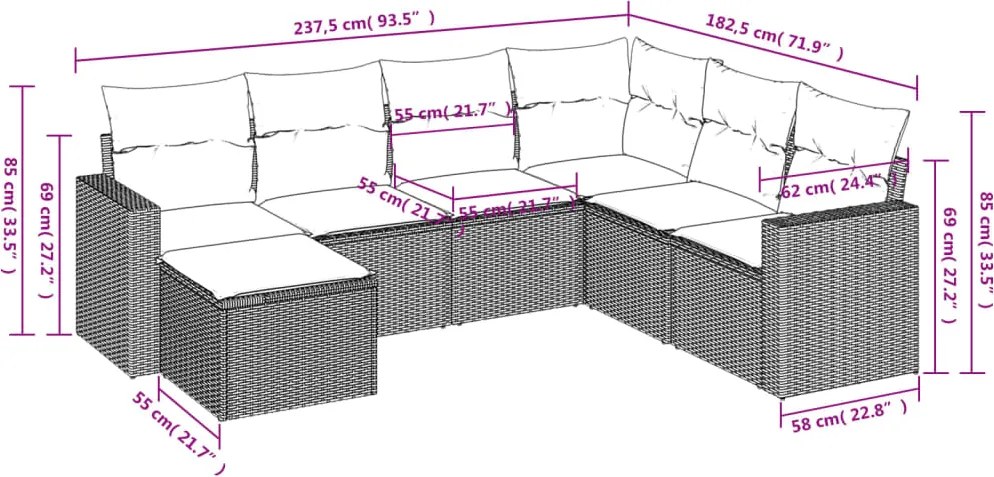 7dílná zahradní sedací souprava s poduškami béžová polyratan 3251636