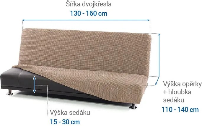 Super strečové potahy NIAGARA oříšková dvojkřeslo s dřevěnými rukojeťmi (š. 130 - 160 cm)
