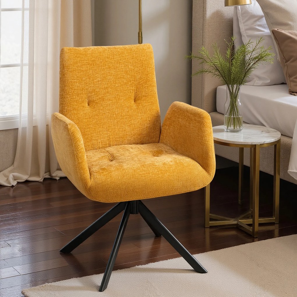 HOMCOM Polstrované křeslo, akcentové křeslo, moderní design, otočné, do 120 kg, žluté