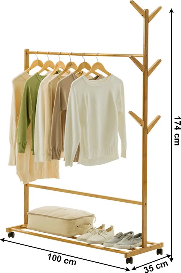 Kondela Pojízdný věšák, bambus, šířka 100cm, VIKIR TYP 3
