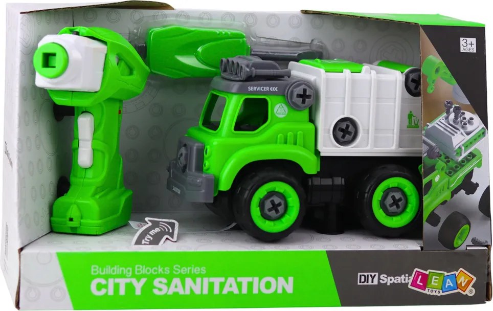 LEAN Toys RC popelářské auto na dálkové ovládání se šroubovákem zelené 2v1