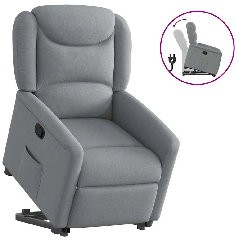 Zvedací polohovací křeslo světle šedé textil 3303194